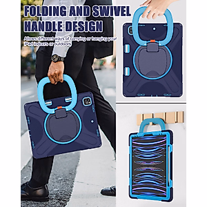 BRAECN for iPad Air 13 Inch Case M2 (2024), iPad Pro 12.9 (2022/2021, 6th/5th/4th/3rd Gen), Heavy Duty Shockproof Cover with Pencil Holder, Rotating Handle Grip, Stable Kickstand, Shoulder Strap, Navy