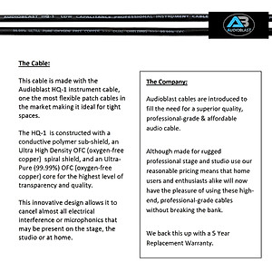 Audioblast - 2 Units - 5 Foot - HQ-1 - Ultra Flexible - Dual Shielded (100%) - Guitar Instrument Effects Pedal Patch Cable w/Eminence Right-Angled ¼ inch (6.35mm) TS Plugs & Double Staggered Boots