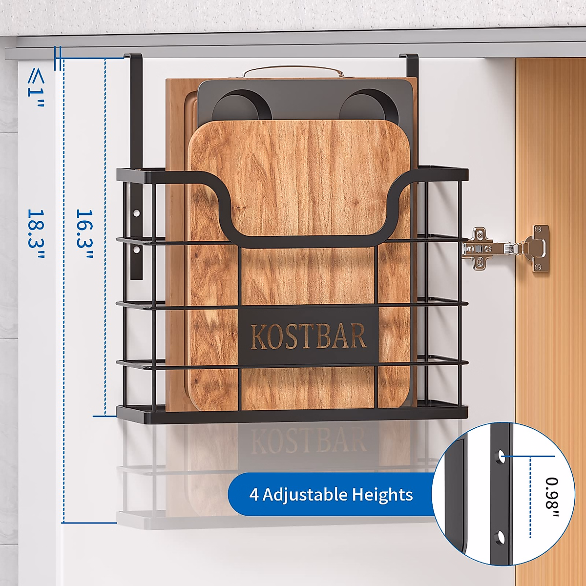 KOSTBAR Over The Cabinet Door Organizer, Cutting Board Organizer With Towel Rack, Wall Mount Storage Basket, Kitchen Cabinet Organizer For Baking Sheet, Cookie Sheet, Plastic Wrap 3 Pack