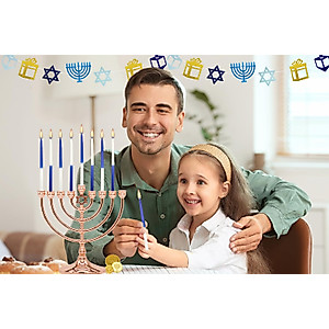 The Dreidel Company Deluxe Tapered Hanukkah Menorah Half and Half Navy Blue and White, Candles for All 8 Nights of Chanukah (Single)