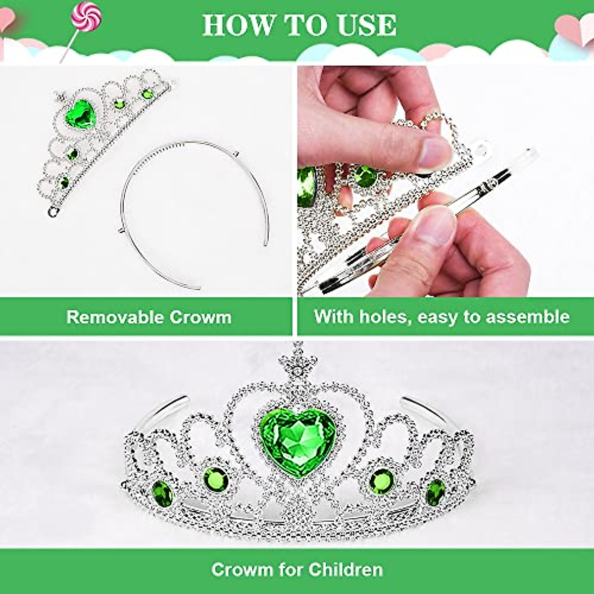 Vicloon Princess Dress Up Accessories, 3 Pcs Elsa Dress Up Set for Toddler Girls with Elsa Crown,Wand,Gift Sets for Little Girls Christmas Party Cosplay Set for 3+ Years Old