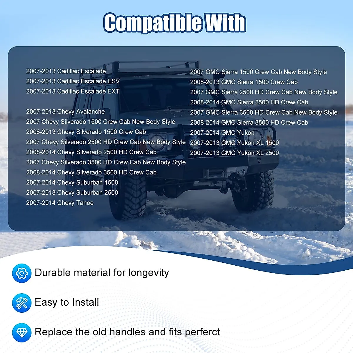 NPAUTO Black Exterior Outside Door Handle Replacement for Chevy Silverado Cadillac Escalade GMC Sierra Yukon Pickup Truck 2007 2008 2009 2010 2011 2012 2013 (Front Rear Driver & Passenger Side)