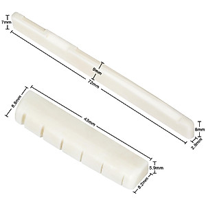 Blisstime 2 Sets 4pcs 6 String Acoustic Guitar Bone Bridge Saddle and Nut Made of Real Bone