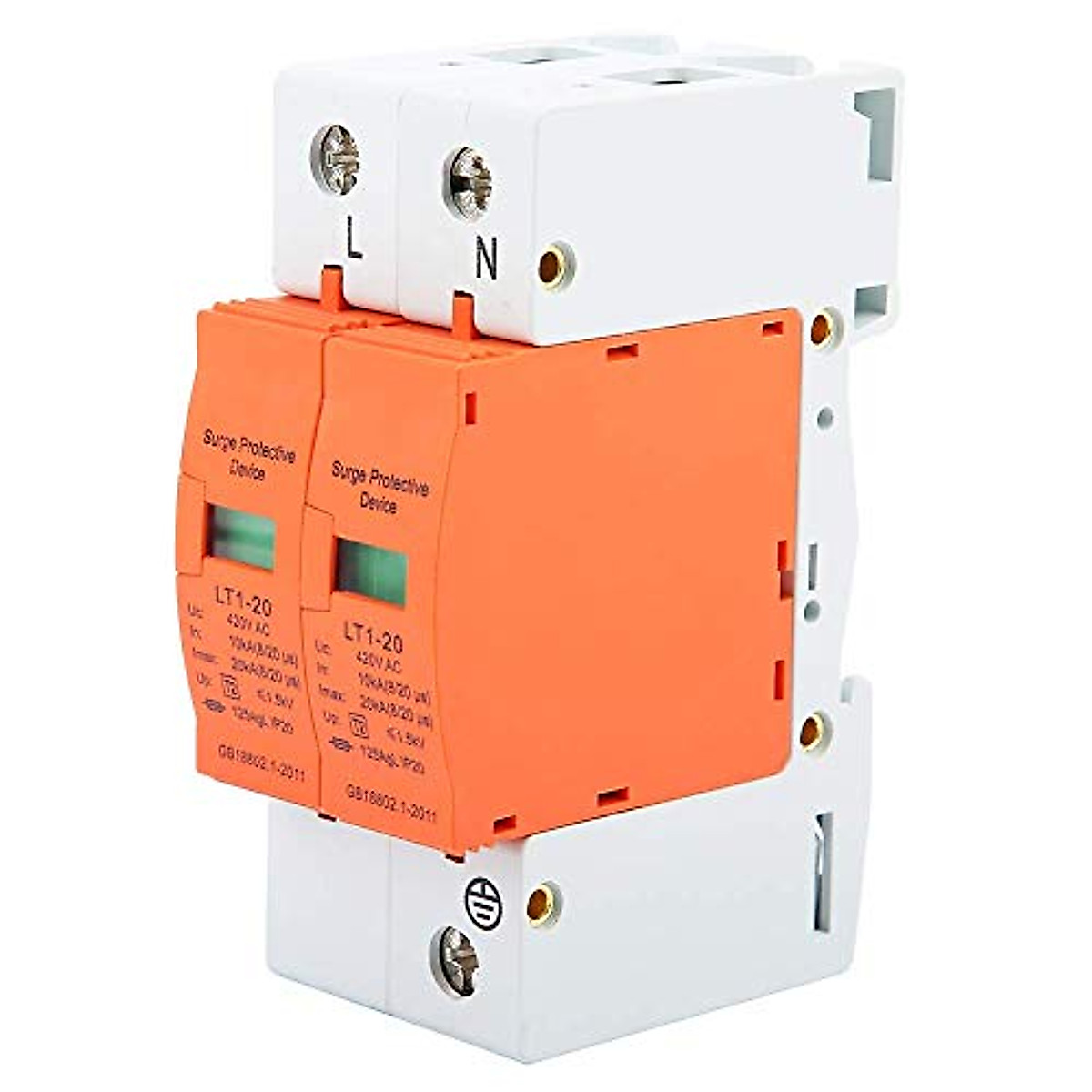 2 Pole 1 Piece Protection Device DIN Rail Mount Protector Low Voltage Device 10-20KA 420V Electronic Lightning Protection