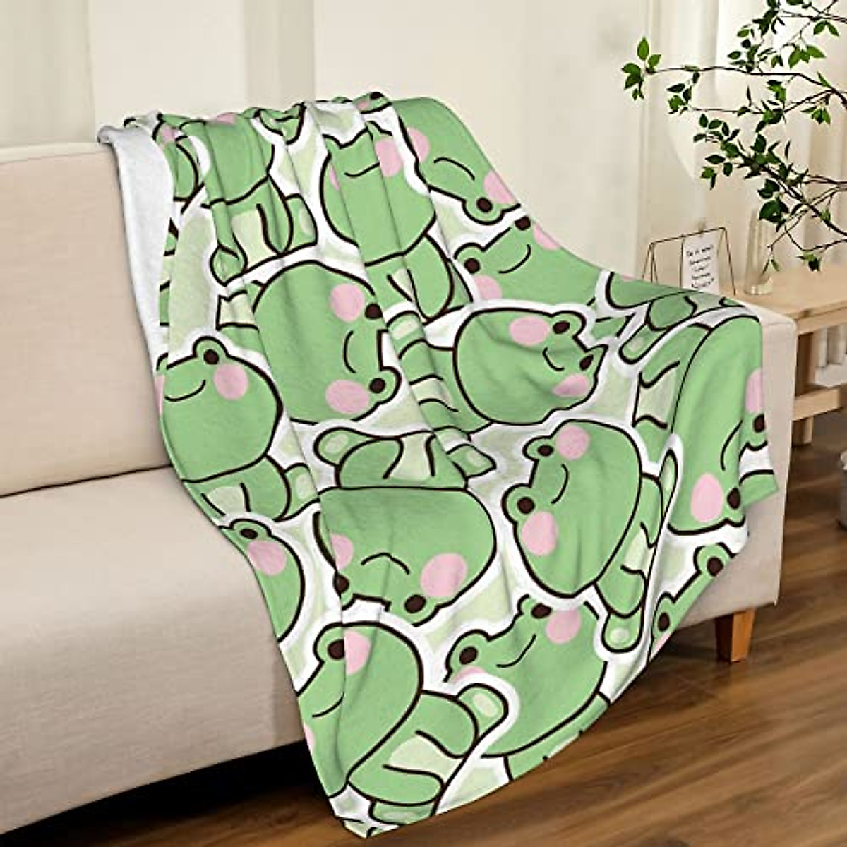 Cute Frog Blanket for Adults Green Frog Throw Blanket for Kids, Frog Gift for Frog Lover, Soft Cozy Flannel Blankets for Bed Couch Sofa 50x40 Inches