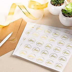 Clear Stickers - 200-Count Wedding Stickers, Gold Envelope Seal Stickers with Love, Adhesive Label for Bridal Shower Invitation, Wedding Invite, Birthday Card, 1 Inches Diameter