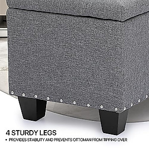 MoNiBloom 42 Inch Long Storage Ottoman for Bedroom, Contemporary Grey Linen Tufted Bench Footrest Foot Stool Upholstered Rectangular Ottoman with 40L Inner Space, 660 Lbs Capacity