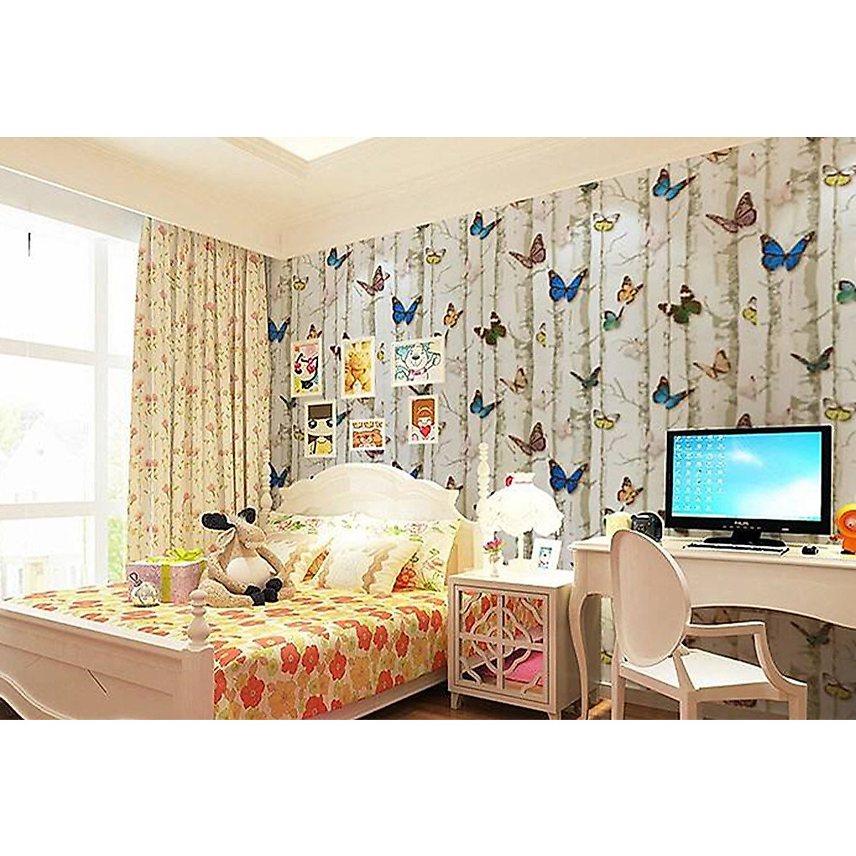 Redodeco Pretty Butterfly Rural Style Adhesive Paper Shelf Liner Peel Stick Dresser Drawer Sticker Home Deco 17.7inch by 96inch