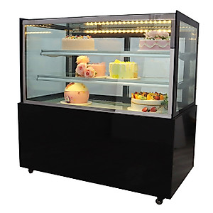 TECHTONGDA Display Refrigerators Cake Showcase Right Angle Cooling Display Case Commercial Bakery Cabinet with LED Light Floor Standing 220V Rear Door