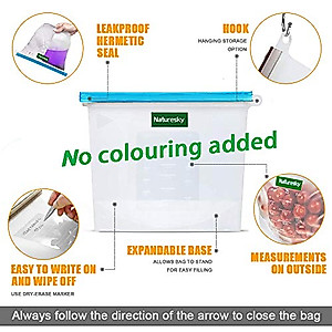 Reusable Silicone Food Storage Bags - Reusable Silicone Food Bag 6 Pack Airtight Food Fresh Preserving Bag for Sandwich, Vegetables,Snack,Liquid,2 Large and 4 Medium