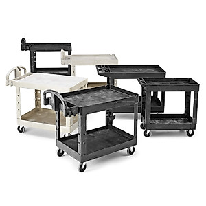 Rubbermaid Commercial Products 2-Shelf Utility/Service Cart, Small, Lipped Shelves, Ergonomic Handle, 500 lbs. Capacity, for Warehouse/Garage/Cleaning/Manufacturing (FG450088BLA)