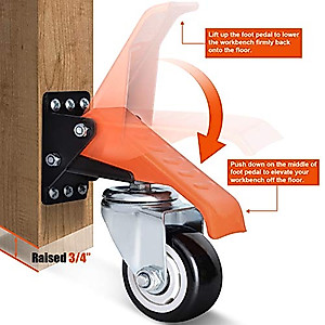 Ronlap Workbench Casters Kit 880 Lbs Capacity, 3" Extra Heavy Duty Retractable Casters 4 Pack, Side Mounted Adjustable Table Stepdown Casters