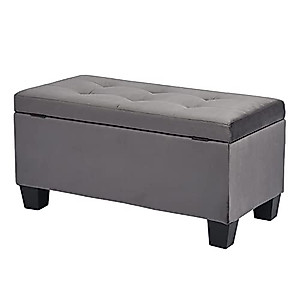 Homy Casa 30'' Storage Ottoman Tufted Velvet Ottoman Bench Upholstered Ottoman with Storage/Lid/Hinge, Modern Foot Rest Stool for Living Room Bedroom Entryway, Grey