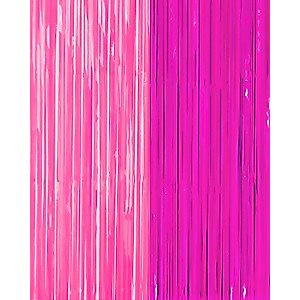 xo, Fetti Party Decorations Black Light Neon Pink Fringe Curtain - Set of 2 | Groovy Rave Bachelorette Party Supplies, Preppy Birthday Decor, Y2k Photo Booth, Baby Shower Backdrop