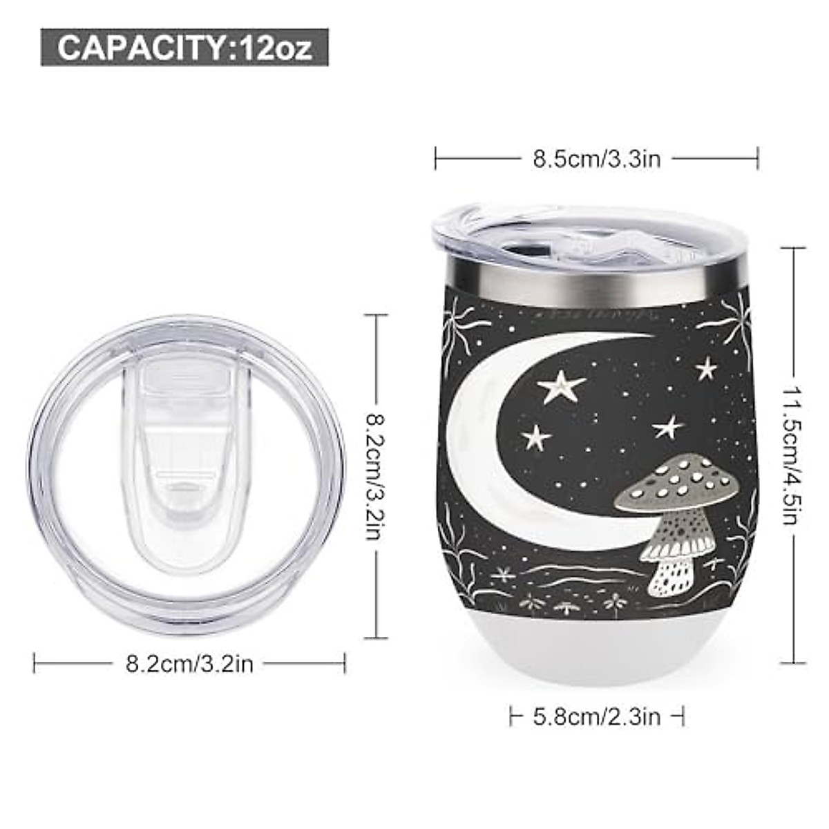 OPTKSNCU 304 Stainless Steel Insulated Cup with Lid, Moon Mushroom Print Durable, And Easy to Clean – Ideal for Home, Office, And Gift Giving