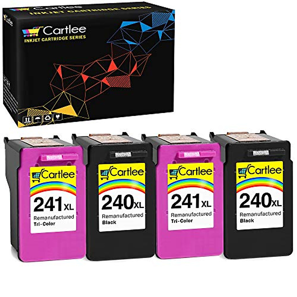 Cartlee 4 Remanufactured High Yield Ink Cartridge Replacement for PG-240XL 240 XL CL-241XL 241 XL PIXMA MX472 MX452 MG3220 MG3520 MX432 MX439 MG2120 MX512 MG3600 MG3620 MX459 MX479 (2 Black, 2 Color)
