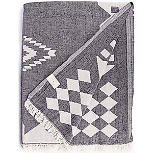 Bersuse 100% Cotton Bahamas XL Throw Blanket Turkish Towel - 75x90 Inches, Black