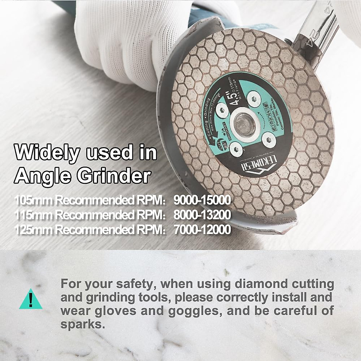 LEKOMESH 4.5 Inch/115MM Diamond Cutting Disc - Tile Saw Blade Cutting Wheel Double-sided Diamond Discs for Cutting Grinding Porcelain Ceramic Tile Marble Granite,5/8"-11 Thread