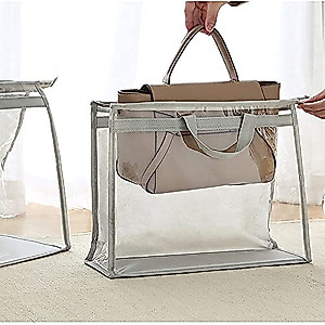 YMOND Handbag Organizer, Transparent Purse Storage Bag, Anti-dust Purse Organizer with Zipper and Handle, Clear Dust Cover Bags for Hanging Closet - 3Pack, Gray