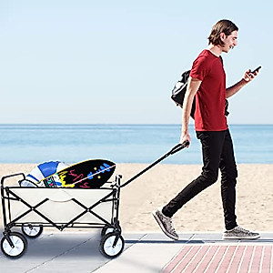 YSSOA Portable Rolling Folding Garden Cart with 360 Degree Swivel Anti-Slip Wheels & Adjustable Handle, 220lbs Weight Capacity, White