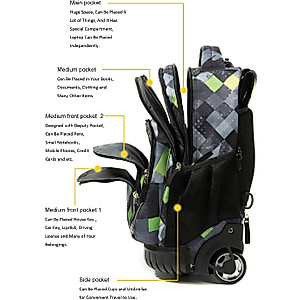 Tilami Rolling Backpack 18 Inch with Pencil Case School for Boys Girls (Green Plaid)