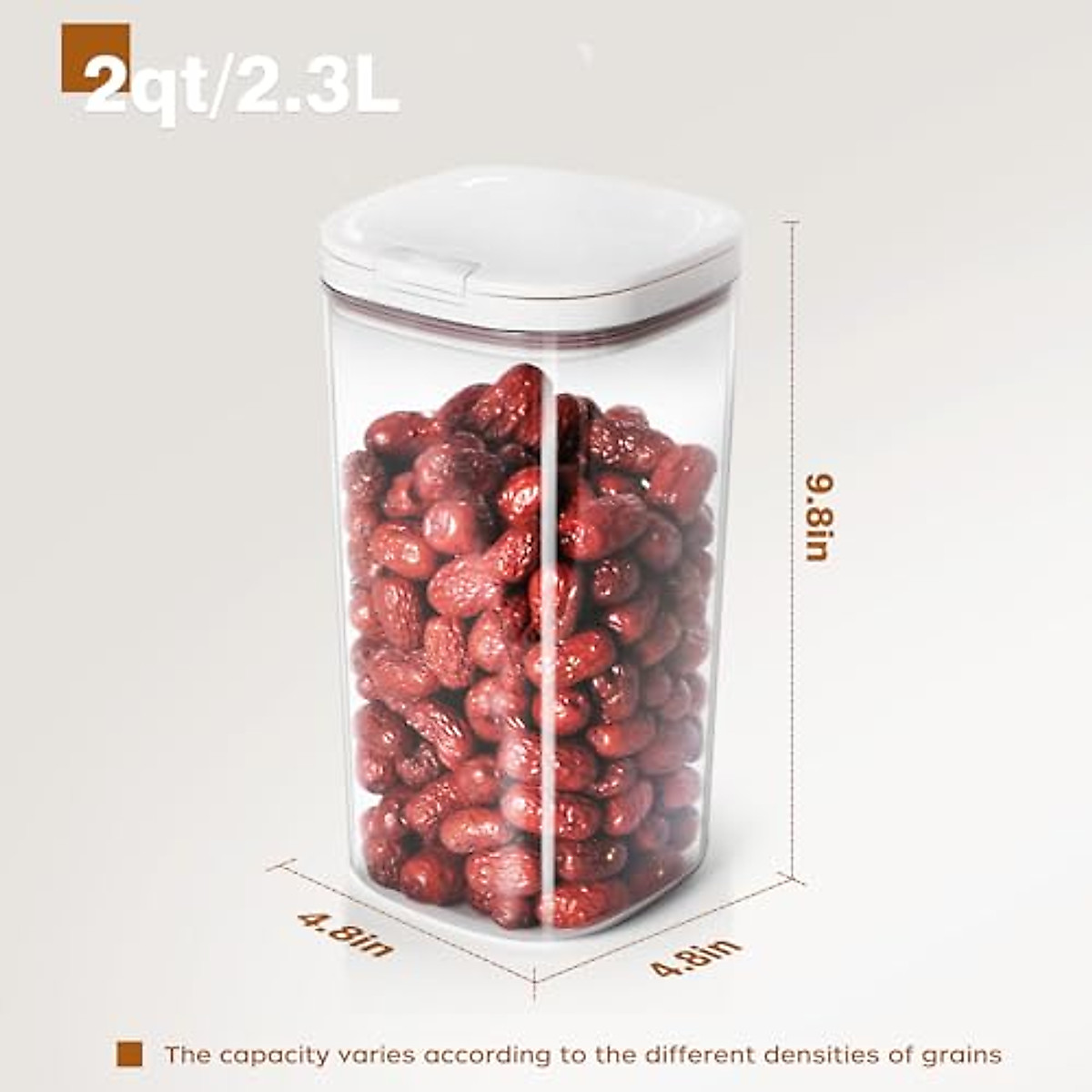 LivLab Mker Airtight Food Storage Containers, BPA Free Plastic Cereal Containers with Lid for Kitchen Pantry Organization, 2.3L / 2 Qt Cereal Dispenser for Grain, Rice, Snacks and Candy,White