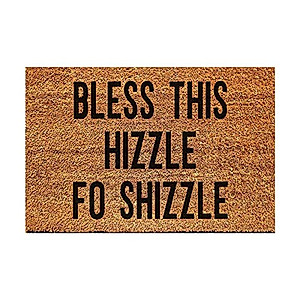 FAGGMY Funny Coir Doormat Bless This Hizzle Fo Shizzle Front Door Mat Entryway Outdoor Mat with Heavy Duty Front Porch Welcome Mats Easy to Clean Entry Brown Mat with Black Font 23.7 x 15.7 inch