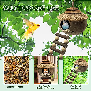 Tfwadmx Hanging Bird House with Ladder Natural Coconut Fiber Birds Nest Coco Shell Hideaway Lovebird Swing Toys Parrot Cage Accessories for Parakeet Finch Parrot Canary