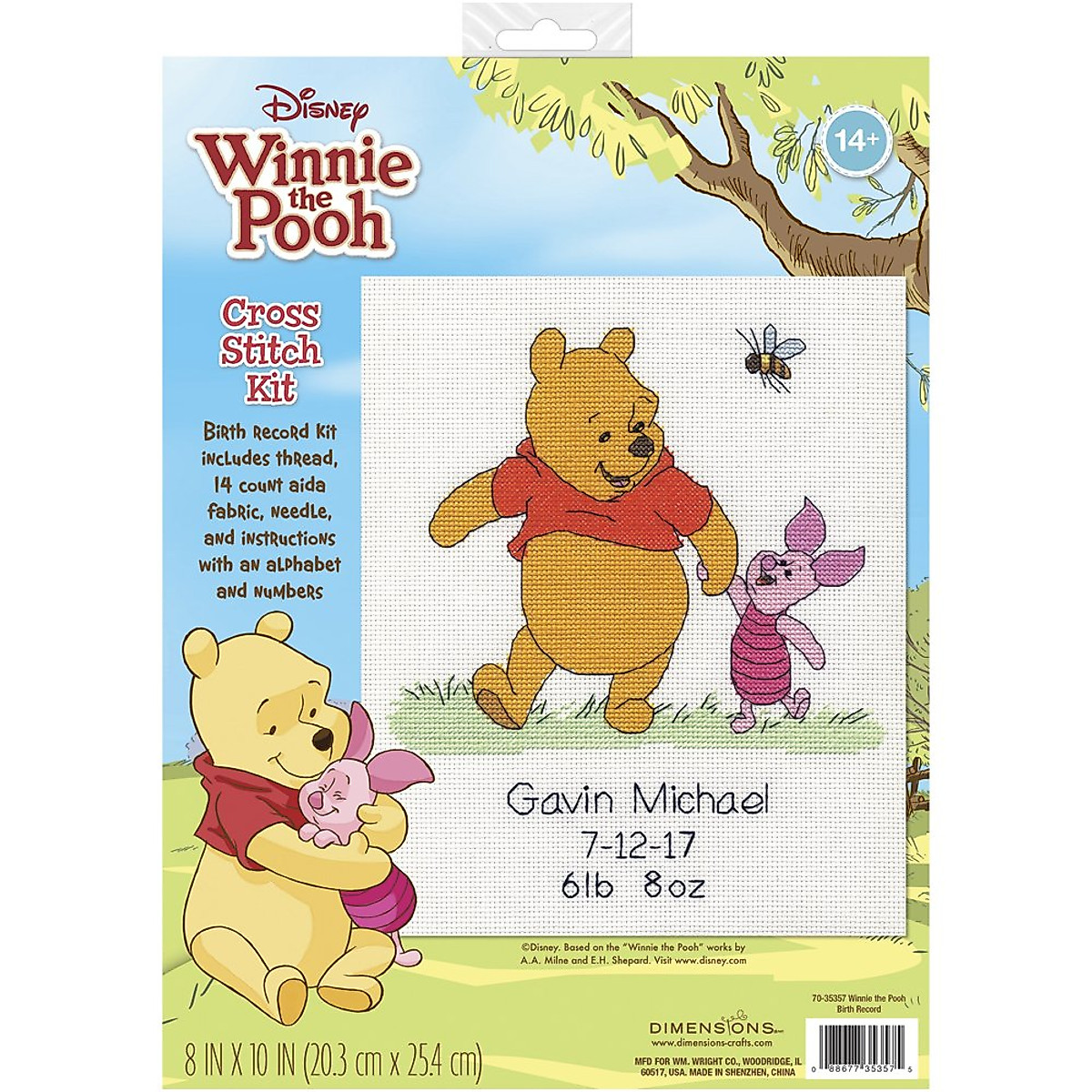 Dimensions 70-35357 Disney Winnie The Pooh Birth Record Counted Cross Stitch Kit, Winnie The Pooh Cross Stitch, 8" x 10"