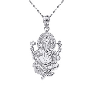 CaliRoseJewelry Sterling Silver Hindu Lord Ganesh Ganesha Elephant Hindu God of Fortune Charm Pendant Necklace, 16"