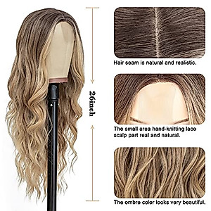 NAYOO Long Ombre Blonde Wavy Wig for Women 26 Inch Middle Part Curly Wavy Wig Natural Looking Synthetic Heat Resistant Fiber Wig for Daily Party Use (Ombre Blonde)