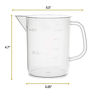 EISCO Plastic Pitcher, 500mL - Short Form, Euro Design - Molded Graduations - Chemical Resistant & Autoclavable Polypropylene - Measuring Jug Labs