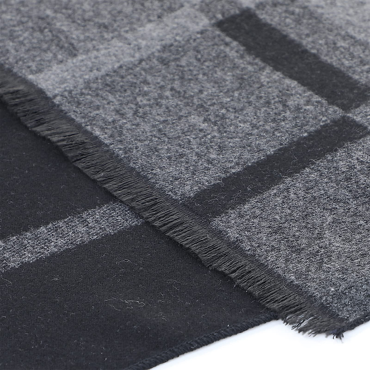 American Trends Mens Winter Warm Cashmere Scarf Plaid Tassel Scarf for Men Soft Long Cotton Scarves Black Grey Square