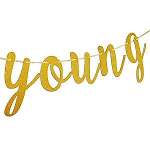 Forever Young Banner, Gold Sign Garlands for Men/Women's Birthday Party Supplies Decorations