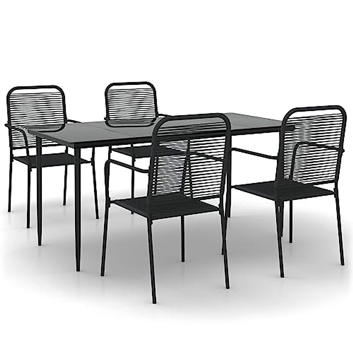 Camerina 5 Piece Patio Dining Set Patio Table and Chairs Set Outdoor Patio Dining Set Outdoor Patio Furniture Patio Set Black Cotton Rope and Steel 3156540