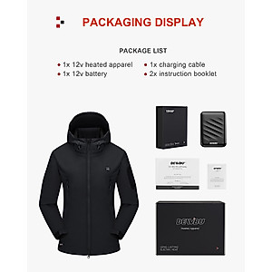 DEWBU Heated Jacket for Women with 12V Battery Pack Winter Outdoor Soft Shell Electric Heating Coat, Women's Black, M