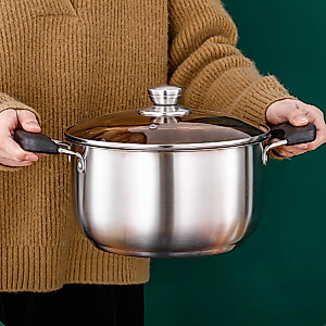 Stock Pot 3 Quart, UNOSCHRIM Stainless Steel Pot, Small Stock Pot with Glass Lid and Steam Hole, Double Handled Cooking Pot for Cooking Soup, Spaghetti, Vegetable or Heat-up Milk, All Stove Compatible