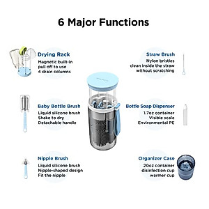 VOGOGE Travel Bottle Brush Set with Extendable Silicone Bottle Brush, Built-in Bottle Drying Rack, Suitable for Home & Baby Travel (Blue)