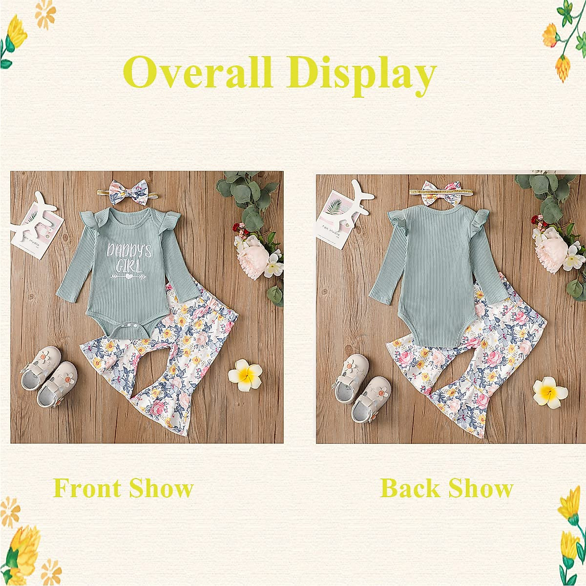 Singcoco Newborn Girl Clothes Baby Floral Flare Pants Outfit Daddy's Girl Bodysuit (Floral, 0-3 Months)