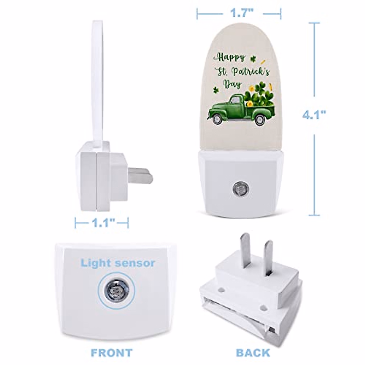 RisQiten St. Patrick's Day Night Light, LED Plug in Night Light, Green Truck and Lucky Clover Gold Night Lights with Dusk to Dawn Sensor Decorative Kids/Adults Nightlight for Bedroom Bathroom