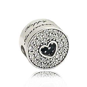 MiniJewelry Happy Anniversary Love Heart Charm fits Pandora Moments Bracelets Women Wife Celebration Bead