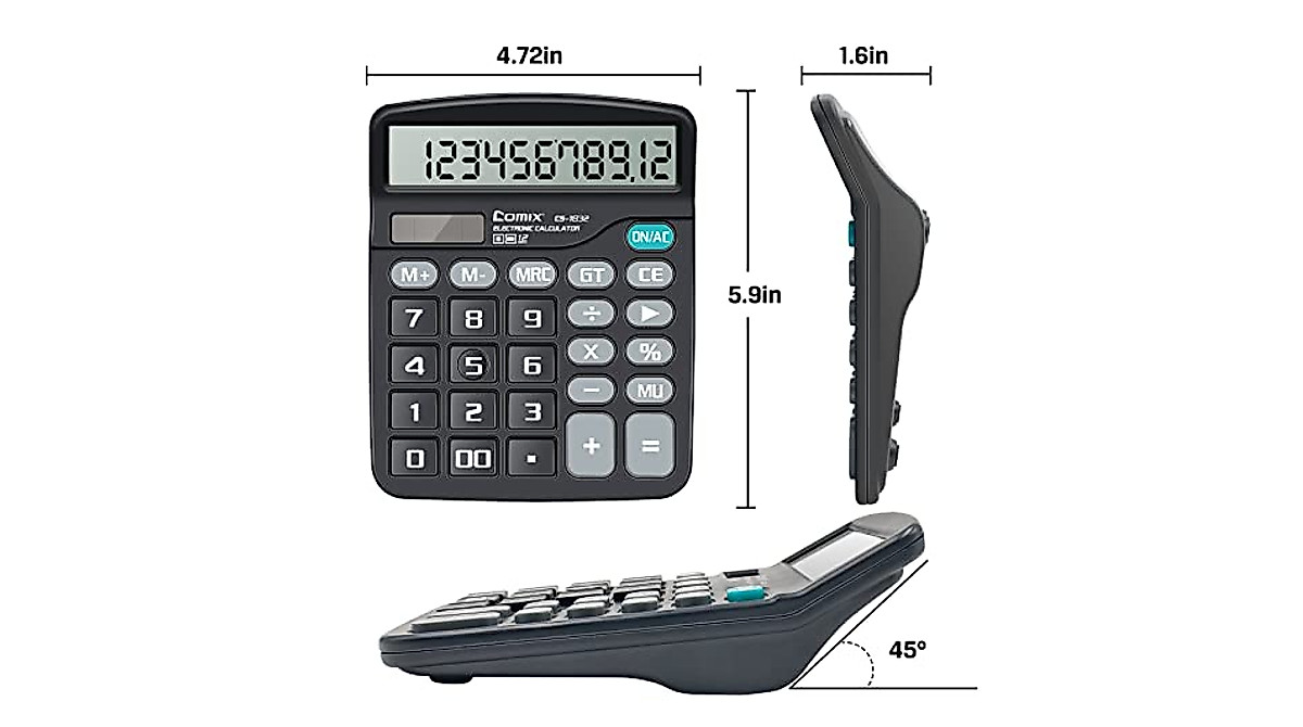 Comix 12-Digit Desktop Calculator - Large LCD, Big Buttons