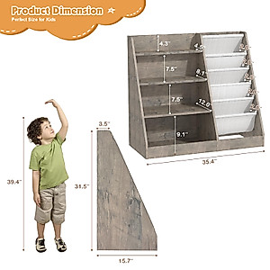 4 Tier Kids Bookshelf Wooden, Five Layer Sling Children Bookcase, Baby Toddler Storage Book Rack, Book and Toy Organizer Cabinet Chest, Book Display Shelf Stand, Playroom Nursery Classroom Library