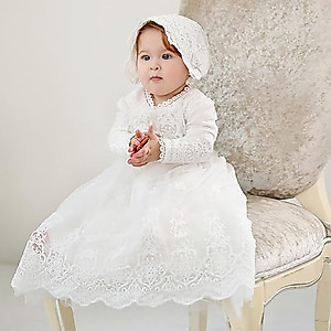 Leideur Baby Long Christening Gowns White Baptism Dress Special Occasion Dresses for Girls Birthday (6 Months, White 1)