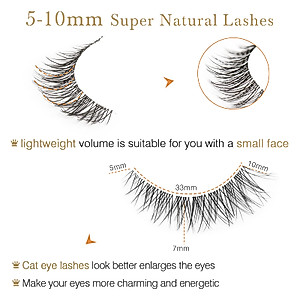EMEDA Wispy Lashes Cat Eye Lashes with Clear Band 12mm Natural Look False Eyelashes Strip Lashes Natural Lashes Spiky Fake Natural Lashes 10 Pairs
