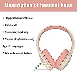Over-Ear Headphones Wireless Bluetooth Noise Cancelling Headphones Soft Earmuffs Head-Mounted Headphones Lightweight Wireless Headphones Hifi Stereo, LED, PC/Cell Phones/TV/Mp3/Mp4 Cool Stuff (Pink)