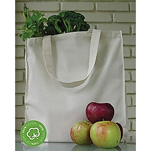 3 Pack Natural Cotton Canvas Compostable Grocery Totes, 12.5"x 13.5"x 6"