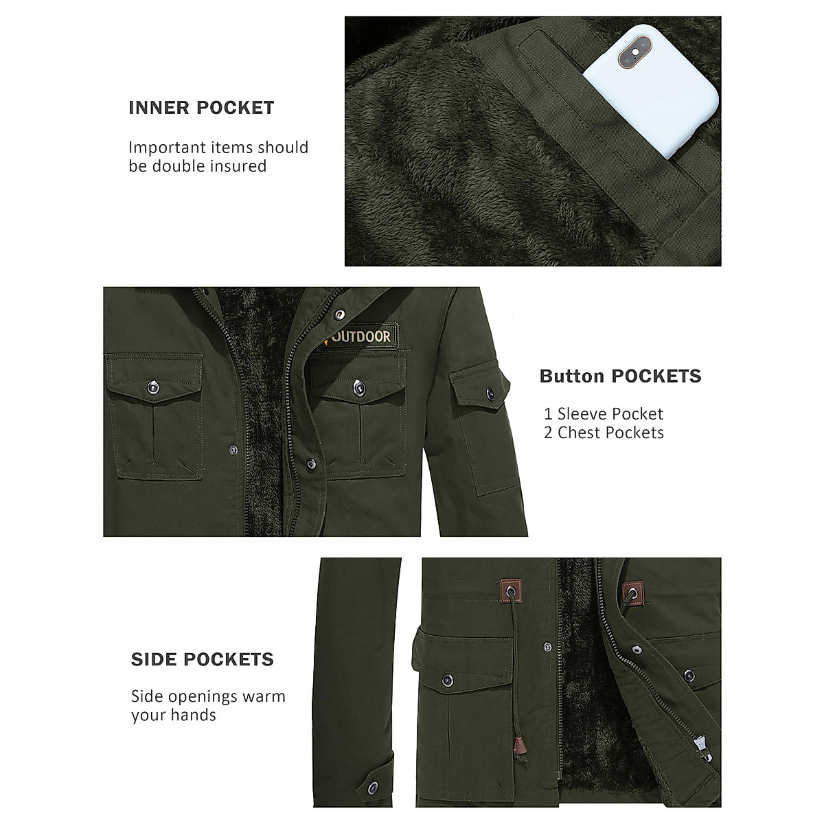 MAGCOMSEN Winter Coats for Mens Military Parka Jacket Fleece Lined Winter Cargo Jackets Army Green L