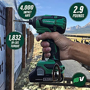 Metabo HPT WH18DBFL2T 18V Cordless Impact Driver | Includes 2 Batteries (1) 36V/18V Multivolt 5.0Ah & (1) 18V Compact 3.0Ah Battery | 1,522 in-lbs of Torque | Up to 3,100 Rpm 3,400 BPM | Brushless