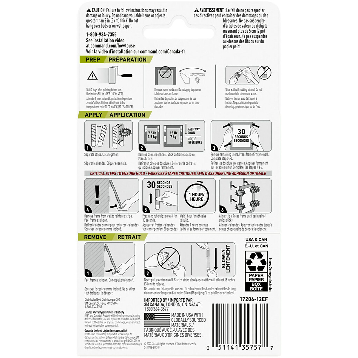Command 17206 Picture Strip, Detachable, 7200 g, 4 Sets of 2 Stripes, Size L, White